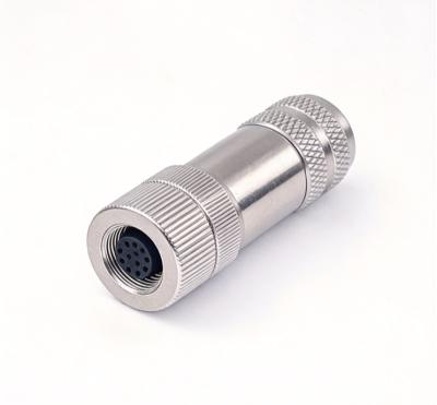 China 12-Pin M12 Male Field Wirable Connector with A-CODE Keying and IP67 Protection for sale
