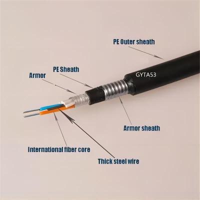 China GYTA53 Double PE Sheath Direct Buried Fiber Optic Cable 12-144 Fibers for sale