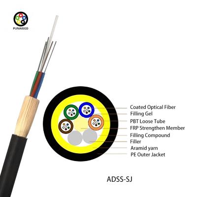 China ADSS Fiber Optic Cable 12-144 Core Single Mode Aerial Double Layer PE Sheath for sale