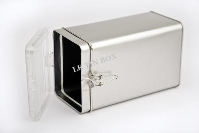 China Silver Sandblasting Rectangular Coffee Tea Tin Containers With Plastic Lid for sale