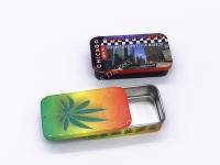China Printed Sliding Lid Small Metal Rectangular Tin Can With Printing And Embossing for sale
