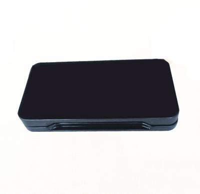China Black elegant matel tin can /  tin box container with hinged lid and plastic inner mirror for sale