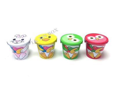 China Small Easter Holiday Candy Bucket With Animals Print And Metal Handle for sale