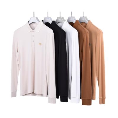 China Custom Logo Slim Fit Anti-Pilling Black Polo Shirt 170-120G 100% Cotton Men Long Sleeve for sale