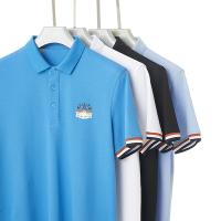 China 95% Polyester 5% Spandex Men's Golf Polo Shirt Striped Sleeve 170-120G for sale