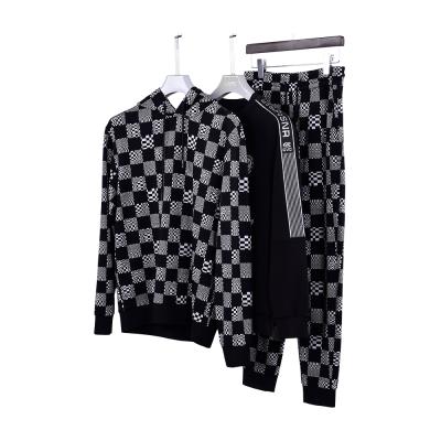China Men's 100% Cotton Checkerboard Hoodie and Track Pants Set 280-320G Terry Jogger Sport Streetwear for sale