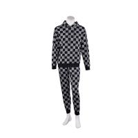 China Men's 100% Cotton Checkerboard Hoodie and Track Pants Set 280-320G Terry Jogger Sport Streetwear for sale