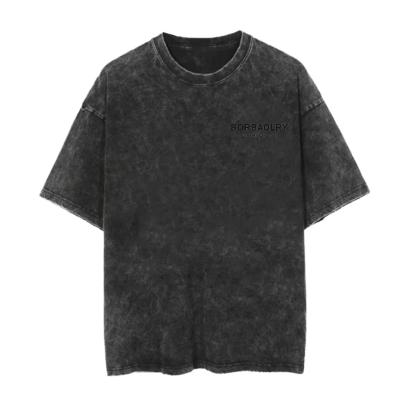 China Custom Hip Hop Puff Print Cotton T Shirt 170g Acid Washed Vintage Crew Neck Men for sale