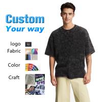 China Custom Hip Hop Puff Print Cotton T Shirt 170g Acid Washed Vintage Crew Neck Men for sale