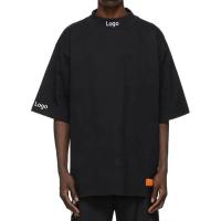 China Custom Embroidery Oversized Plain Black Mock Neck T Shirt for Men 170-230G Cotton for sale