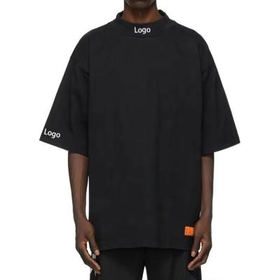 China Custom Embroidery Oversized Plain Black Mock Neck T Shirt for Men 170-230G Cotton for sale