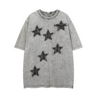 China Custom Vintage Crew Neck Tshirt 170-230G Acid Washed Embroidery Patches Men Streetwear for sale