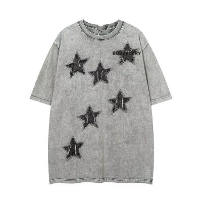 China Custom Vintage Crew Neck Tshirt 170-230G Acid Washed Embroidery Patches Men Streetwear for sale