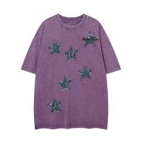 China Custom Vintage Crew Neck Tshirt 170-230G Acid Washed Embroidery Patches Men Streetwear for sale