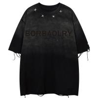 China Oversized Vintage Street Button Decoration Blank Plain T-Shirt Short Sleeve Men 170-280G Fabric for sale