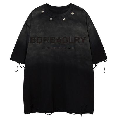 China Oversized Vintage Street Button Decoration Blank Plain T-Shirt Short Sleeve Men 170-280G Fabric for sale