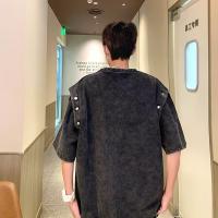 China Vintage Detachable Short Sleeve T-Shirt Men Loose Heavy Cotton Acid Wash 170-280G Summer Trend for sale