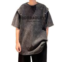 China Vintage Detachable Short Sleeve T-Shirt Men Loose Heavy Cotton Acid Wash 170-280G Summer Trend for sale