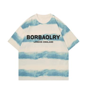 China Wholesale 220g Cotton T-Shirt Men Casual Loose Striped Tie-Dye Dropped Shoulders Round Neck Short Sleeve for sale
