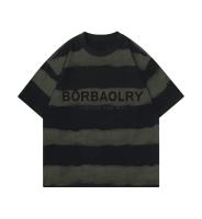 China Wholesale 220g Cotton T-Shirt Men Casual Loose Striped Tie-Dye Dropped Shoulders Round Neck Short Sleeve for sale