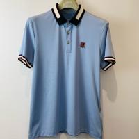 China Men's Light Blue Pique Polo Shirt 170-230G Cotton Long Sleeve Business Casual with Embroidered Logo for sale
