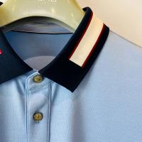 China Men's Light Blue Pique Polo Shirt 170-230G Cotton Long Sleeve Business Casual with Embroidered Logo for sale