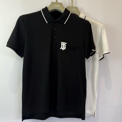 China Men's Embroidered Logo Polo Shirt Black White Trim 170-230G Cotton Long Sleeve ODM OEM for sale