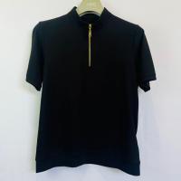 China Men's Cotton Mock Neck Polo Shirt Black Gold Zipper Short Sleeve 170-230G Fabric ODM/OEM for sale