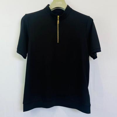 China Men's Cotton Mock Neck Polo Shirt Black Gold Zipper Short Sleeve 170-230G Fabric ODM/OEM for sale
