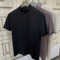 China Men High Neck Short Sleeve Shirts Stretch Quick Dry Breathable Fabric 170-230G Outdoor Sport T-shirt for sale