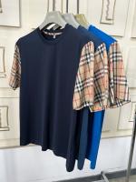 China Men's Cotton Crew Neck Tee with Plaid Sleeves 170-230G Custom Logo ODM for sale