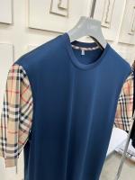 China Men's Cotton Crew Neck Tee with Plaid Sleeves 170-230G Custom Logo ODM for sale