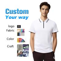 China Men's Cotton Polo Golf T-Shirt Custom Low MOQ Half-Zip Short Sleeve Breathable 170-280G Fabric for sale