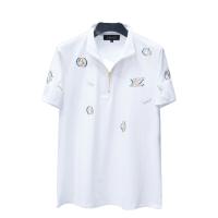 China Men's Casual Solid Woven Fabric Short Sleeve Coat Embroidered Lapel Anti-Pilling 170-280G Cotton for sale