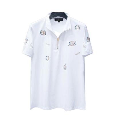 China Men's Casual Solid Woven Fabric Short Sleeve Coat Embroidered Lapel Anti-Pilling 170-280G Cotton for sale