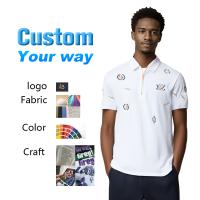 China Men's Casual Solid Woven Fabric Short Sleeve Coat Embroidered Lapel Anti-Pilling 170-280G Cotton for sale