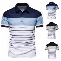 China Men's Striped Patchwork Color Contrast Short Sleeve Polo Shirt 100% Cotton 170-230G for sale
