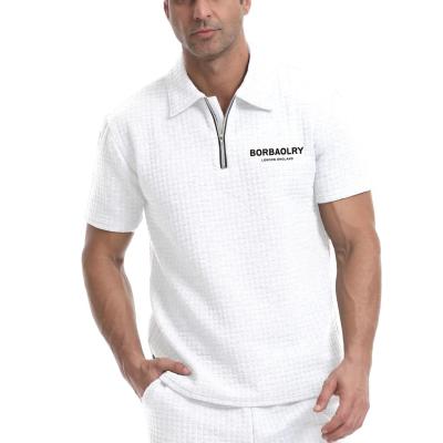 China Custom Polyester Blend Stretch Fit Zipper Polo T-Shirt 170-230G Waffle Knit for Men for sale