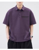 China Men's Cotton Polo Shirt Short Sleeve Casual Alphabet Embroidery Quarter Color Lapel 170-230g for sale