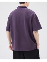 China Men's Cotton Polo Shirt Short Sleeve Casual Alphabet Embroidery Quarter Color Lapel 170-230g for sale