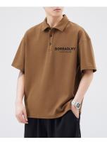 China Men's Cotton Polo Shirt Short Sleeve Casual Alphabet Embroidery Quarter Color Lapel 170-230g for sale