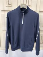 China Custom Logo Navy Blue Knitted 100% Cotton Men Tracksuit 2 Piece Set Quarter Zip Sweatshirt Contrast Sweatsuit ODM for sale