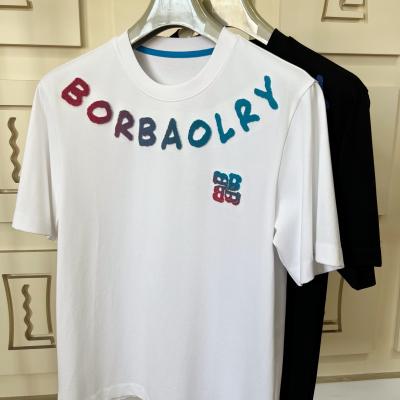 China Crew Neck T Shirt 100% Cotton Jersey Men T Shirt Flocking Letter Design 170 230G for sale