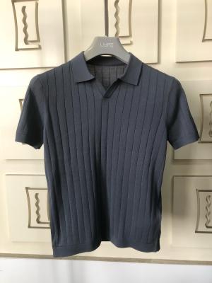 China Men's Casual Summer Short Sleeve Polo Shirt 100% Polyester Knit Stretch Breathable Geometric Pattern Golf Shirt for sale