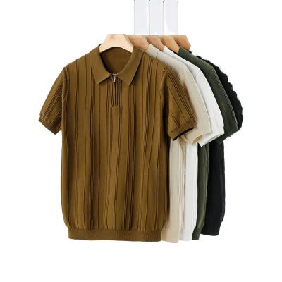 China Men's Anti-Pilling Half Zip Polo Shirt Short Sleeve Twill Knitted Top 220G Polyester Blank T-Shirt for sale