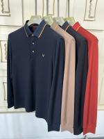 China Luxury Men Long Sleeve Polo Shirt 100% Cotton Contrast Collar Embroidered Logo Business Casual for sale