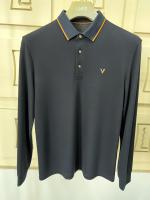 China Luxury Men Long Sleeve Polo Shirt 100% Cotton Contrast Collar Embroidered Logo Business Casual for sale