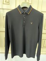 China Luxury Men Long Sleeve Polo Shirt 100% Cotton Contrast Collar Embroidered Logo Business Casual for sale