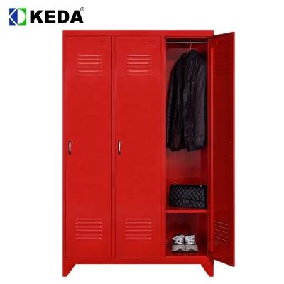 China Knocked Down 3 Door Steel Locker W1200xD500xH1800mm 0.194 CBM Red for sale