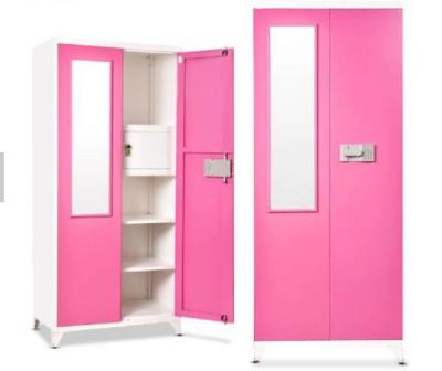 China 195cm Height ISO14001 Metal Clothing Cabinet 2 Doors Steel Locker Wardrobe 0.6mm for sale